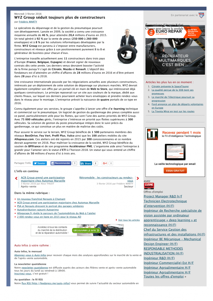 Auto Infos - WYZ Group séduit toujours plus de constructeurs | WYZ ...