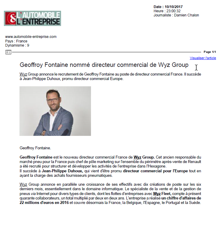 L'automobile & l'Entreprise - Geoffroy Fontaine nommé directeur ...
