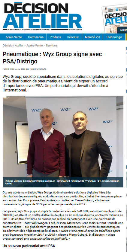Pneumatique : Wyz Group signe avec PSA/Distrigo | WYZ Group, des ...